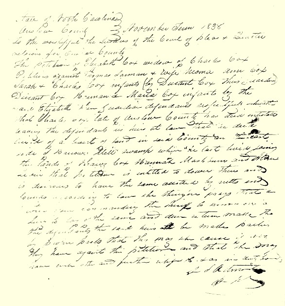 Cox Family History of Onslow County North Carolina